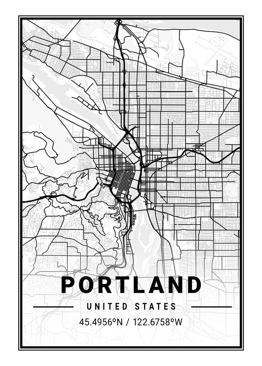 'Portland Light City Map' Poster, picture, metal print, paint by Tien ...