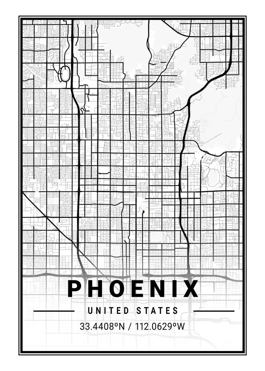 'Phoenix Light City Map' Poster, picture, metal print, paint by Tien ...