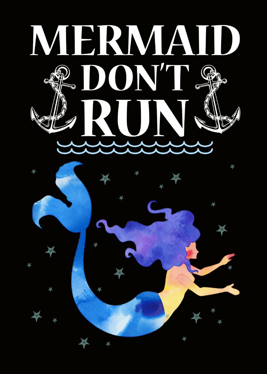 'Mermaid Dont Run' Poster, picture, metal print, paint by Neon Moon ...