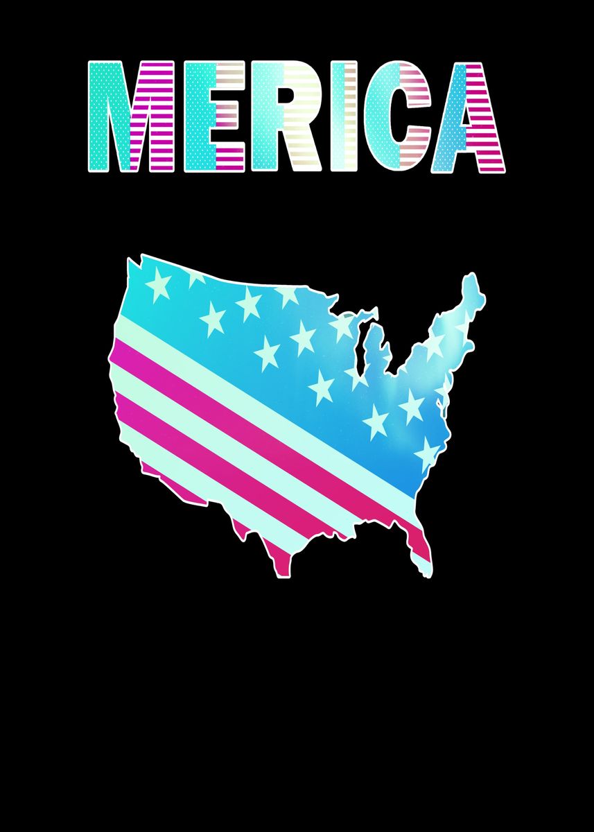 'Merica Map America 4th' Poster, picture, metal print, paint by ...