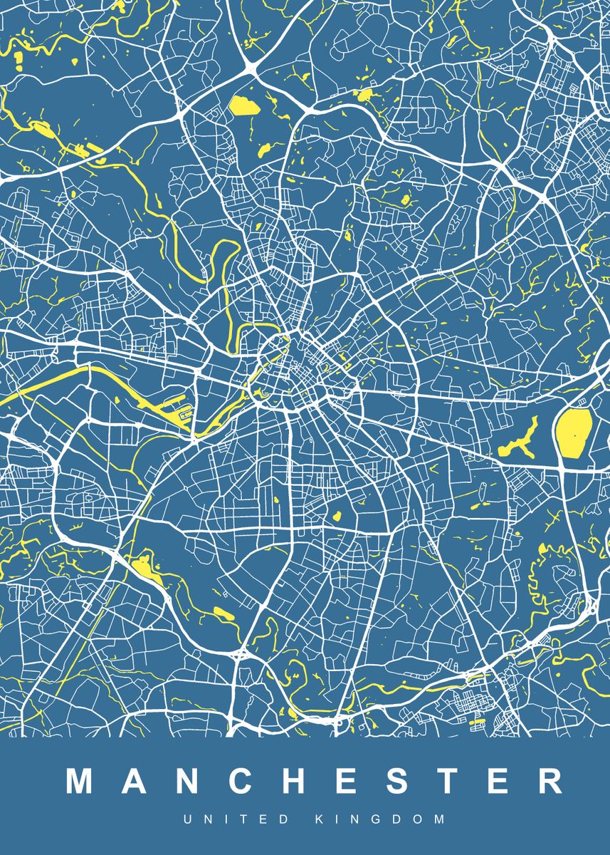 'Map Manchester England' Poster, picture, metal print, paint by ...