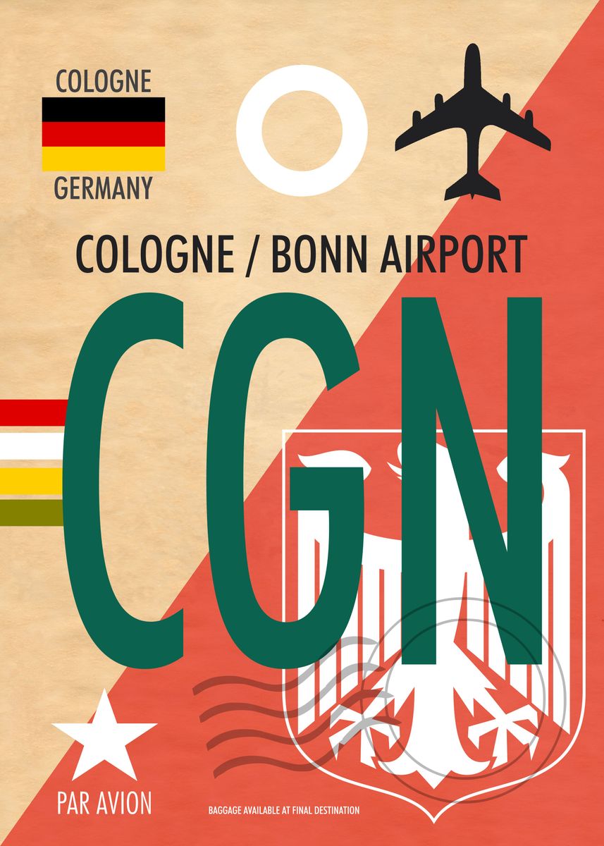 'COLOGNE AIRPORT CGN' Poster, picture, metal print, paint by Atomic Chinook | Displate