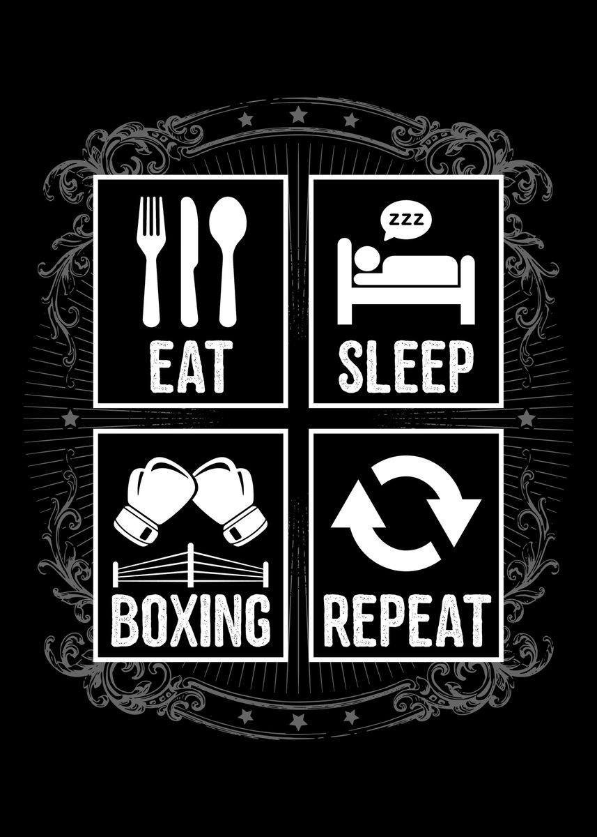 'Eat Sleep Boxing Repeat' Poster, picture, metal print, paint by Nicole ...