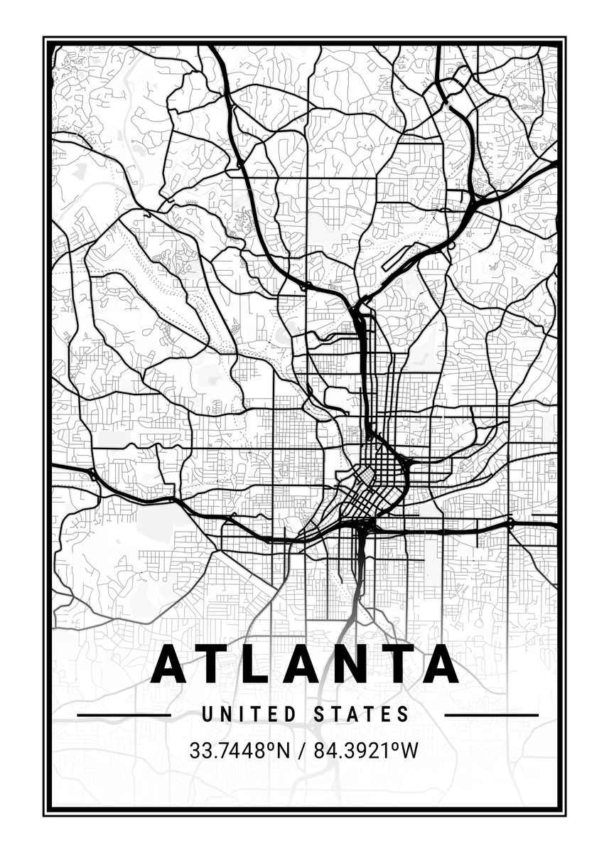 'Atlanta Light City Map' Poster, picture, metal print, paint by Tien ...