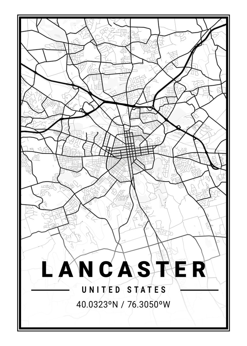 'Lancaster Light City Map' Poster, picture, metal print, paint by Tien ...