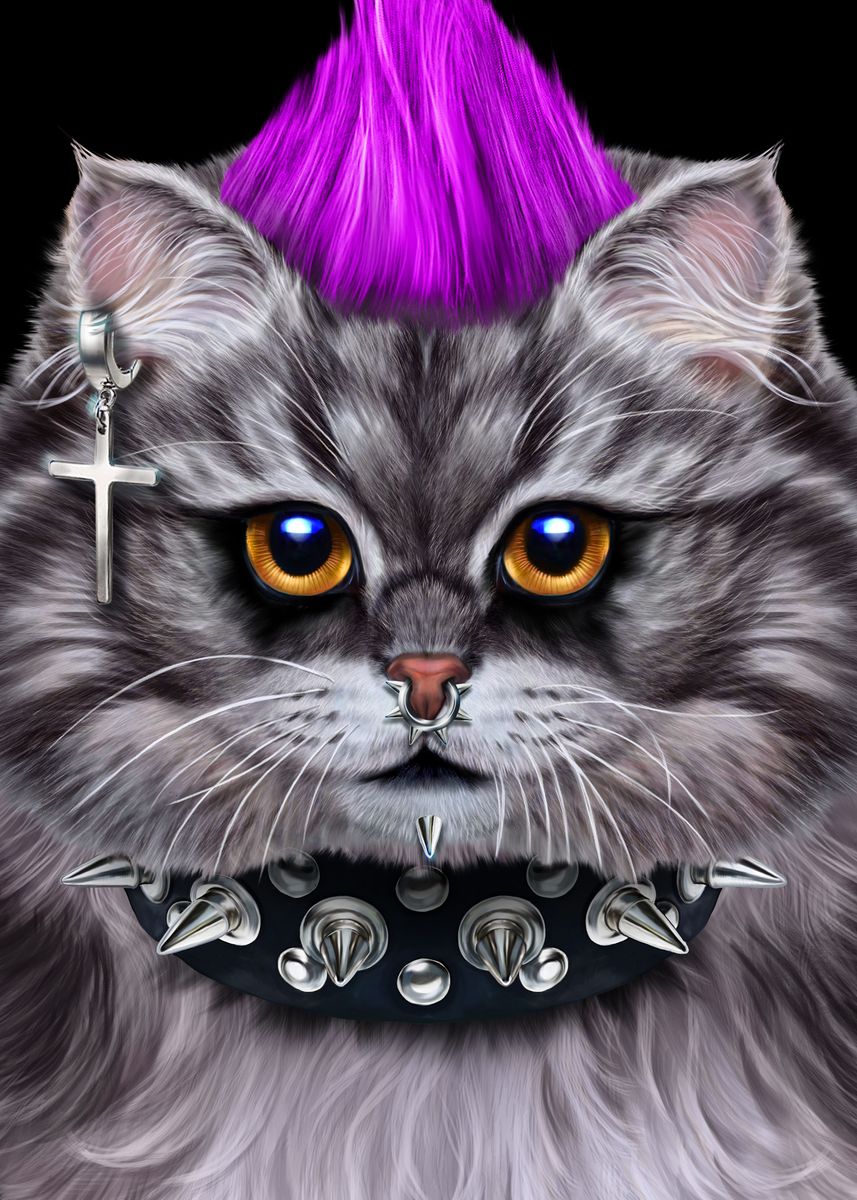 'Punk Rock Cat with Mohawk' Poster by Fox Republic | Displate