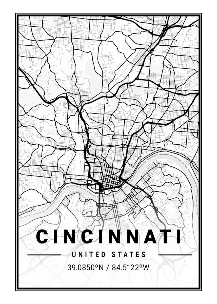 'Cincinnati Light City Map' Poster, picture, metal print, paint by Tien ...