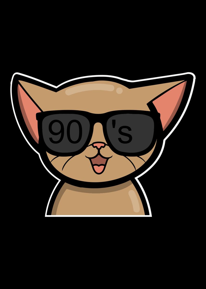 '90s Party Animal Cat' Poster, picture, metal print, paint by Sebastian ...