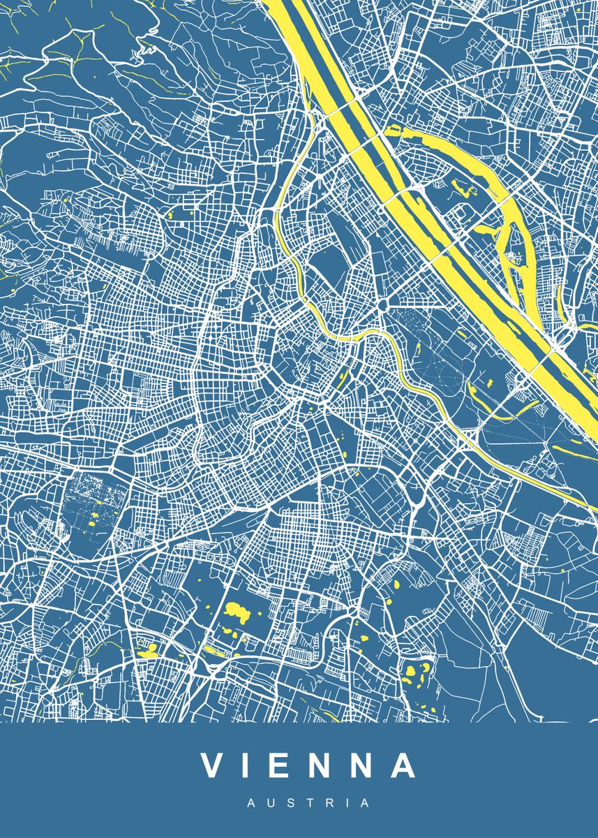 'Map Vienna Austria' Poster, picture, metal print, paint by UrbanMaps | Displate