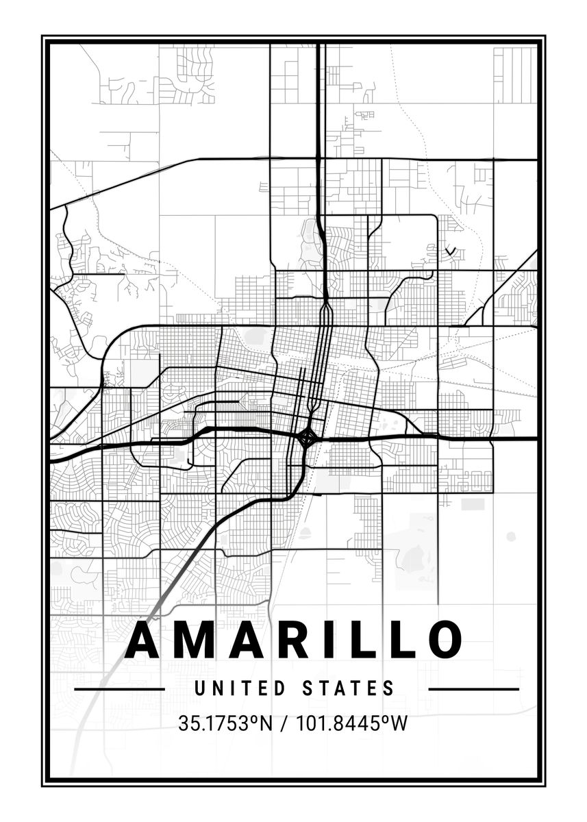 'Amarillo Light City Map' Poster, picture, metal print, paint by Tien ...