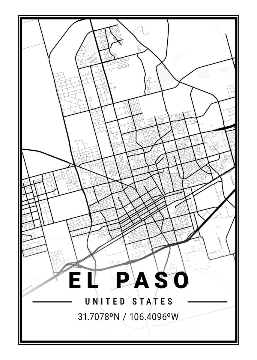 'EL Paso Light City Map' Poster, picture, metal print, paint by Tien ...
