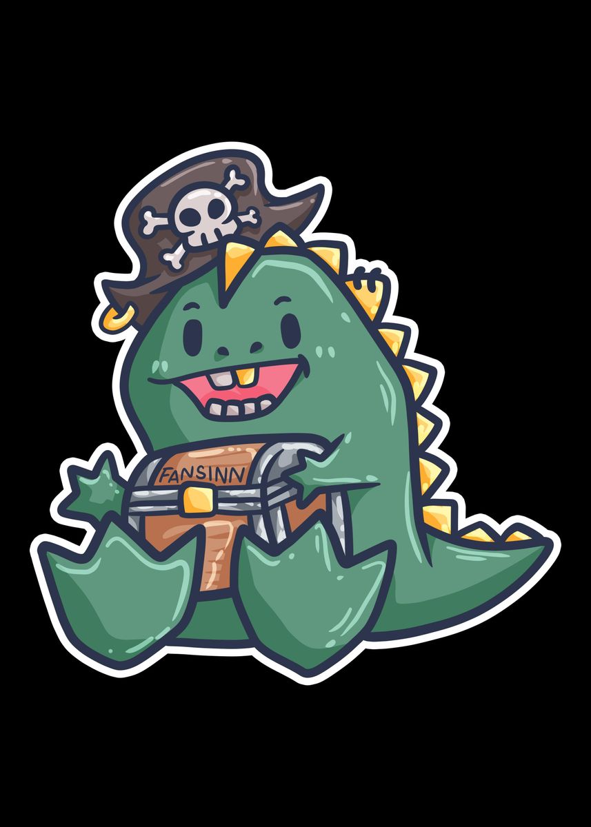 'Pirate Dinosaur TRex trea' Poster, picture, metal print, paint by ...