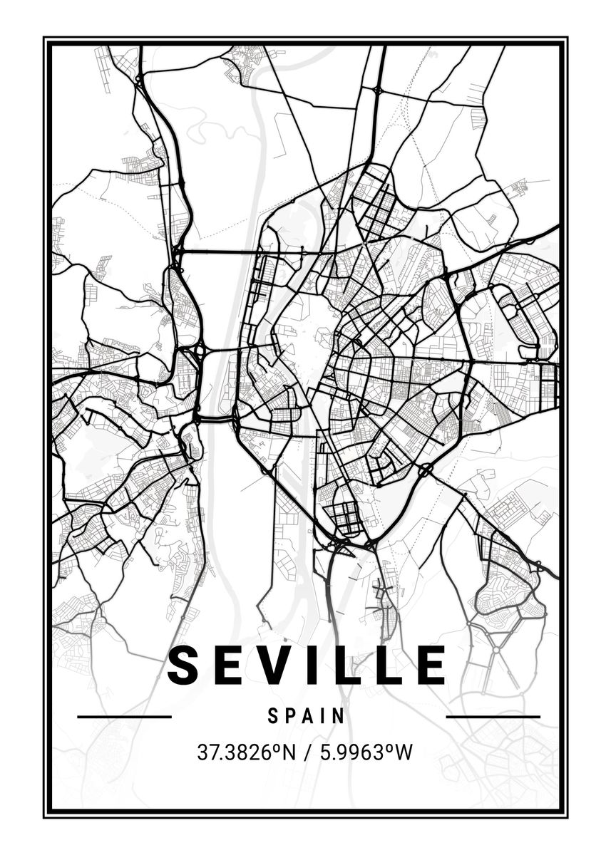 'Seville Light City Map' Poster, picture, metal print, paint by Tien ...