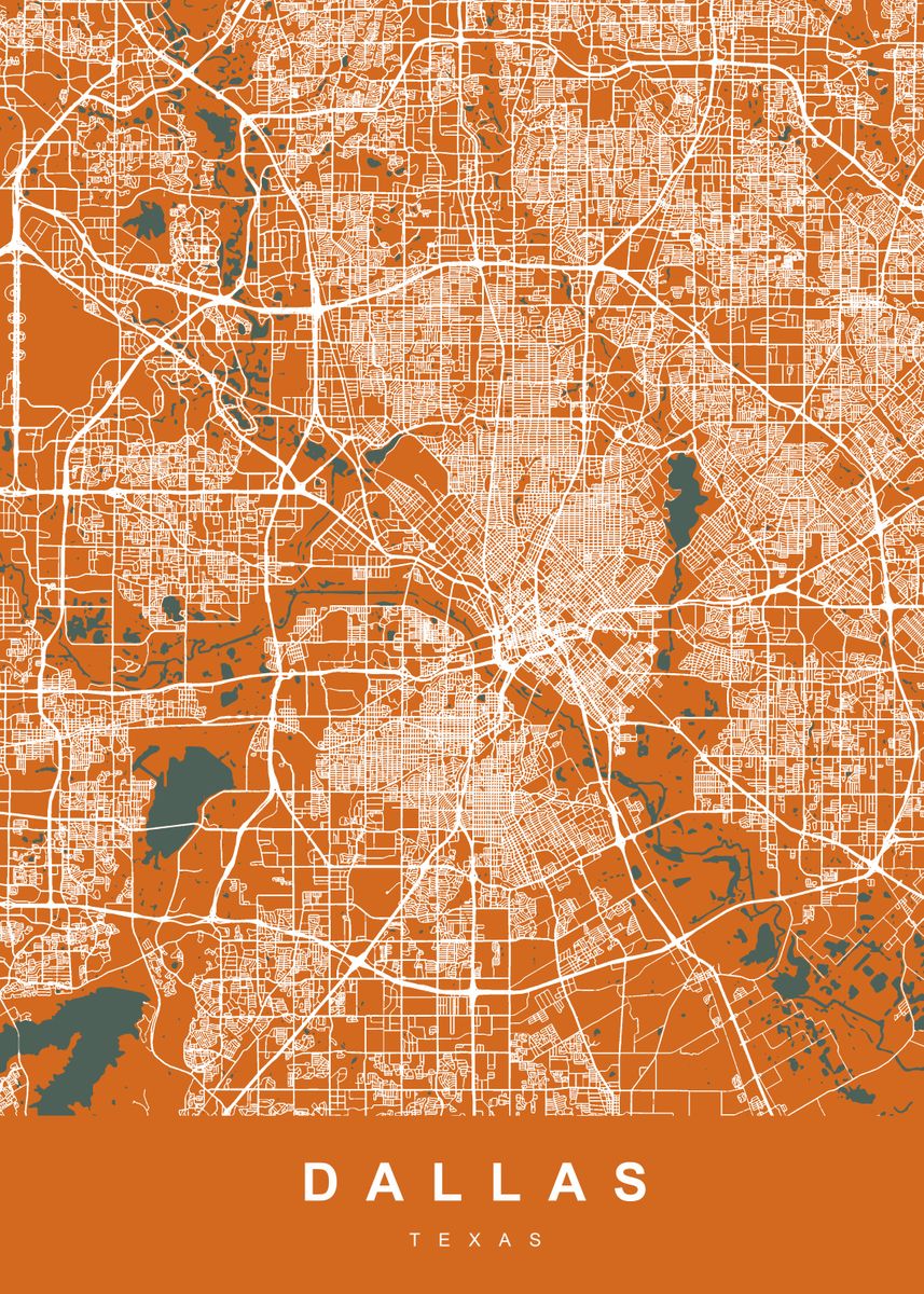 'Map Dallas Texas US' Poster, picture, metal print, paint by UrbanMaps ...