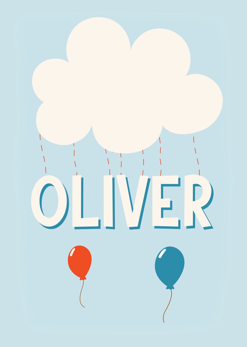 'Oliver Baby Name Gift Sign' Poster, picture, metal print, paint by ...