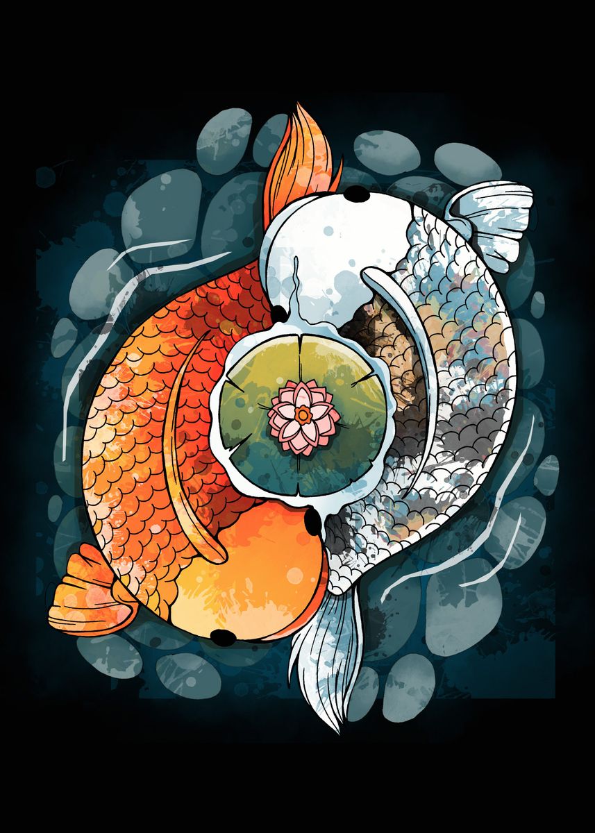 'Ying Yang Koi' Poster, picture, metal print, paint by Valentina Fabbri ...