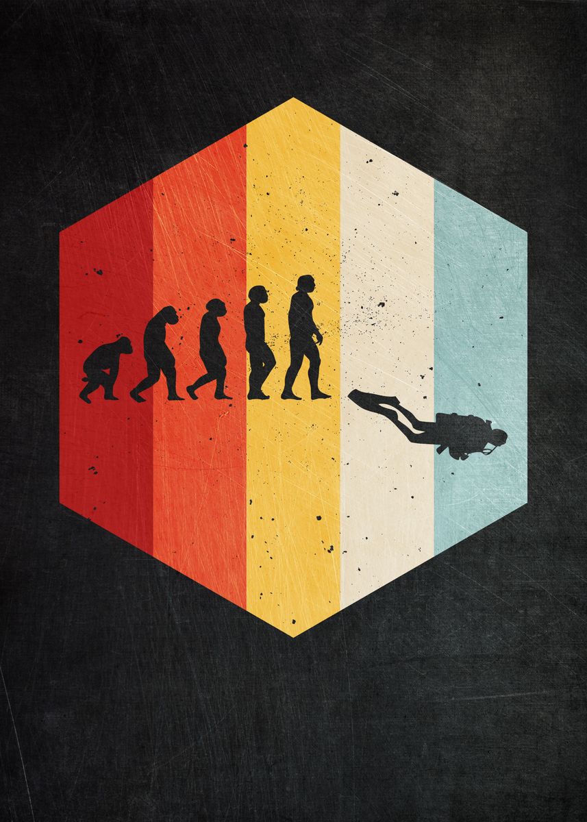 'Diving Retro Evolution' Poster, picture, metal print, paint by ...