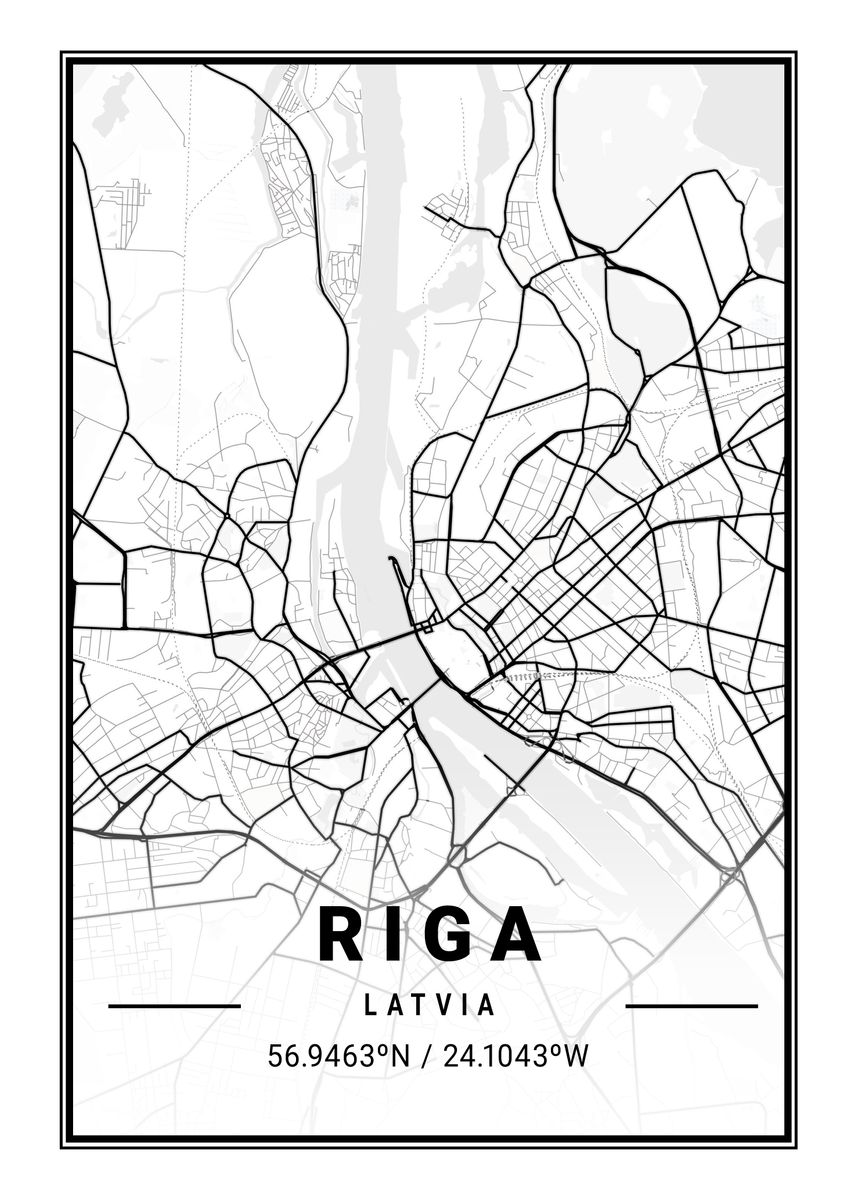 'Riga Light City Map' Poster, picture, metal print, paint by Tien ...