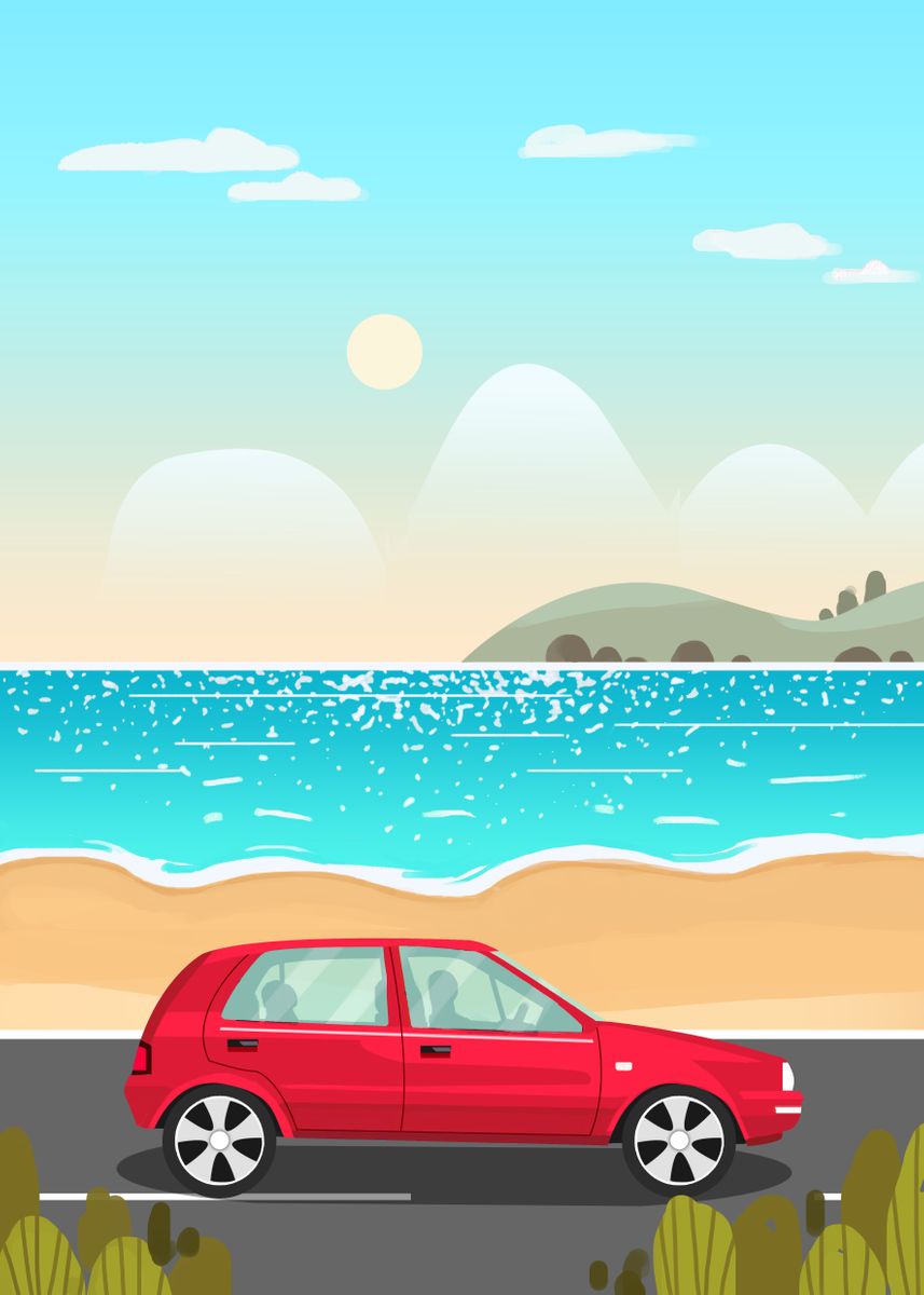 'Car Travel at the Beach' Poster, picture, metal print, paint by Max ...
