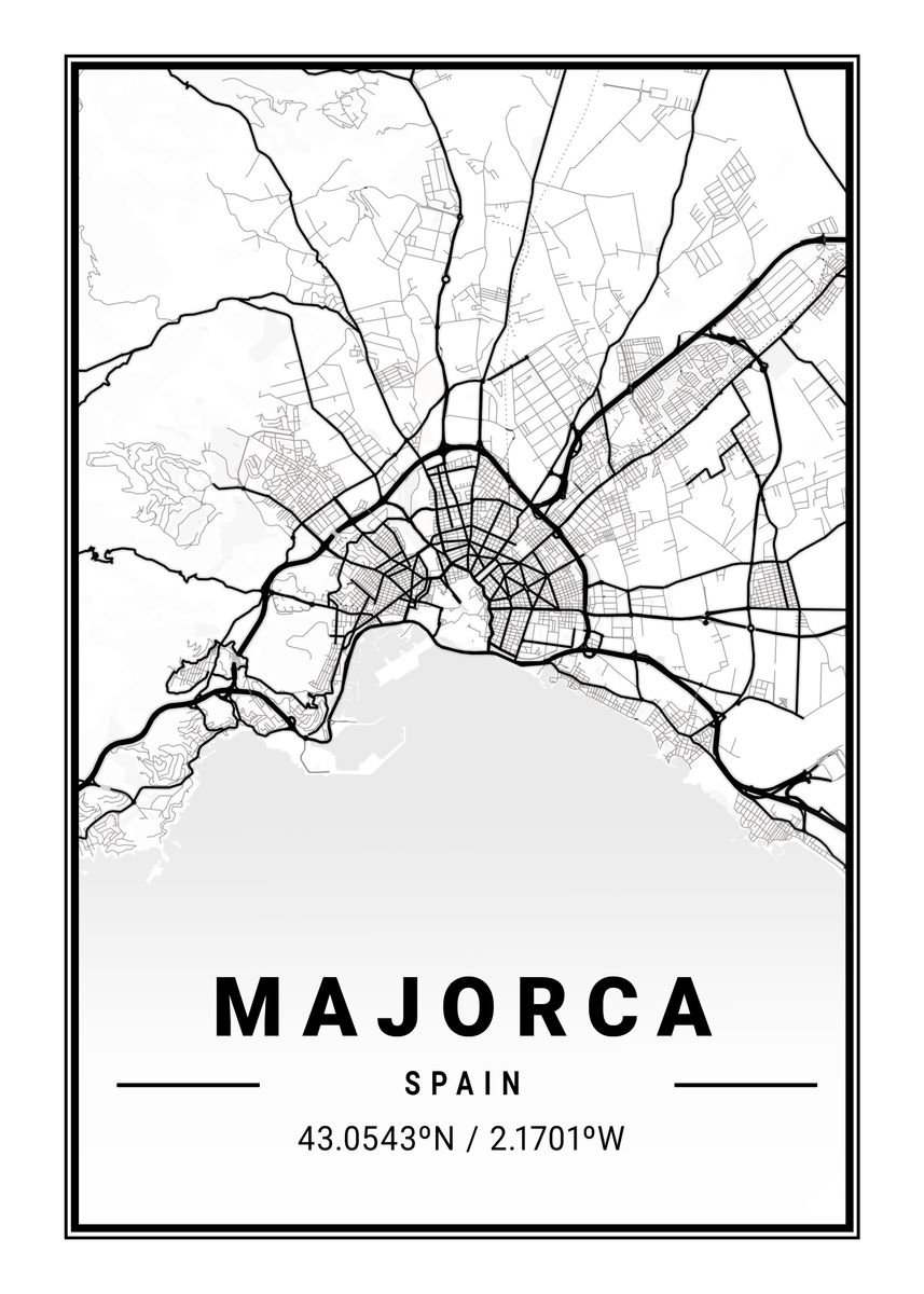 'Majorca Light City Map' Poster, picture, metal print, paint by Tien ...