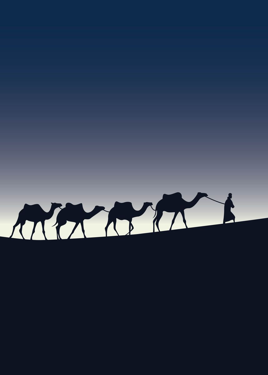 'Camel caravan landscape' Poster, picture, metal print, paint by sarta ...