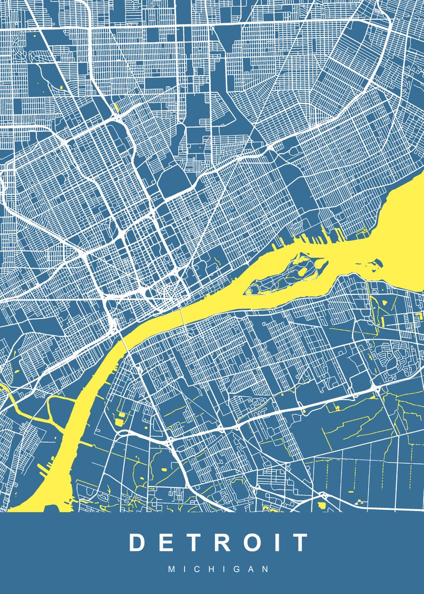 'Map Detroit Michigan US' Poster by UrbanMaps | Displate