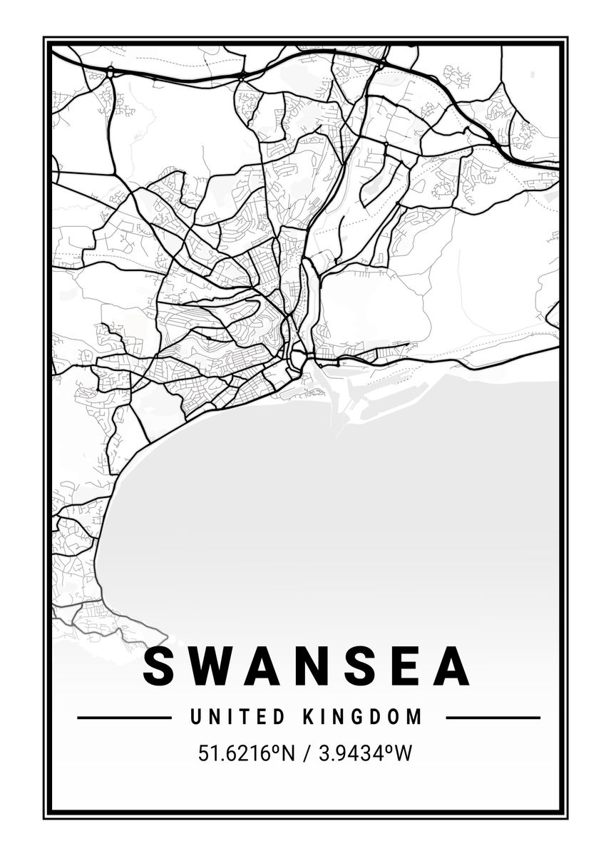 'Swansea Light City Map' Poster, picture, metal print, paint by Tien ...