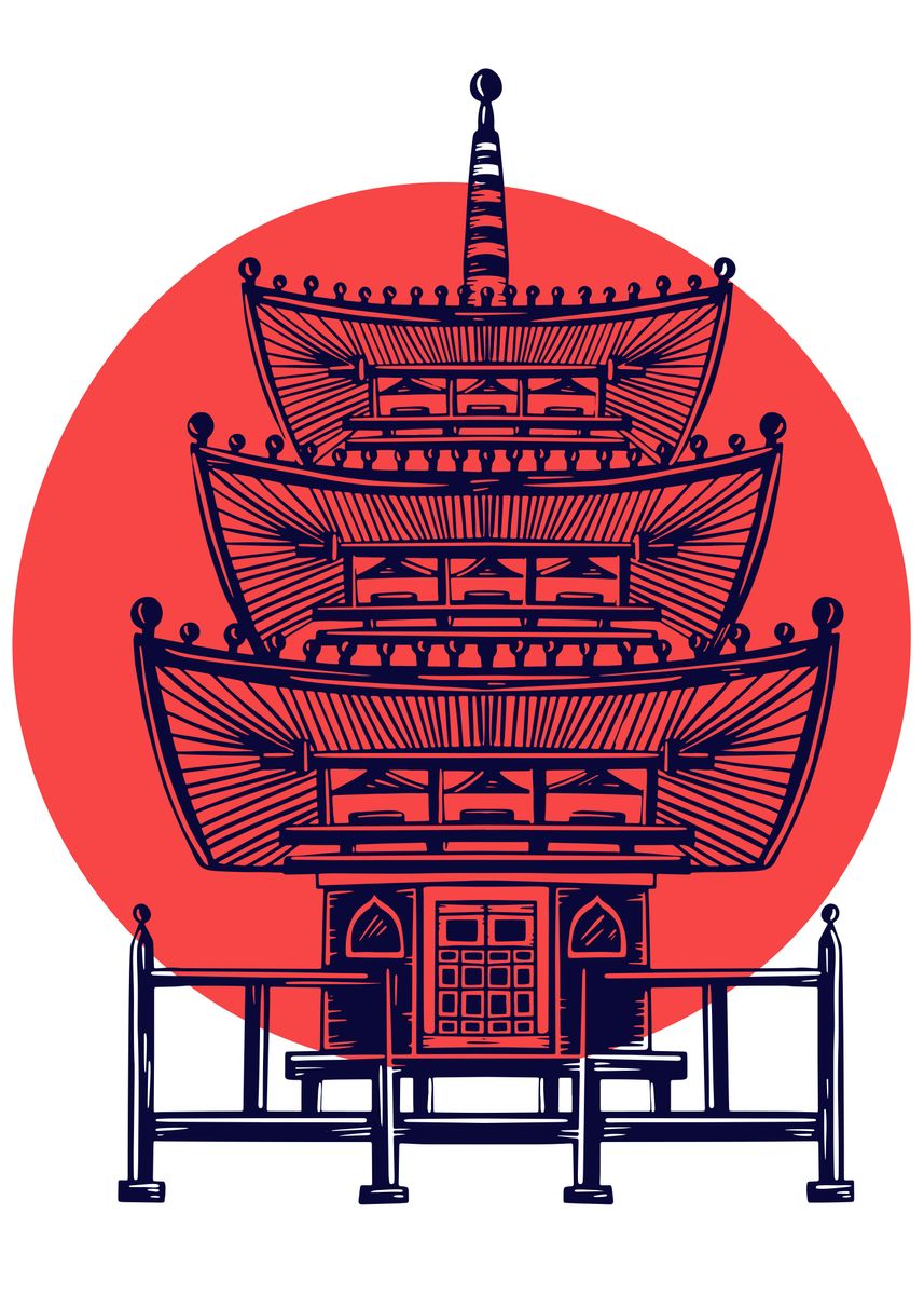 'Japanese Temple' Poster, picture, metal print, paint by StefanART ...