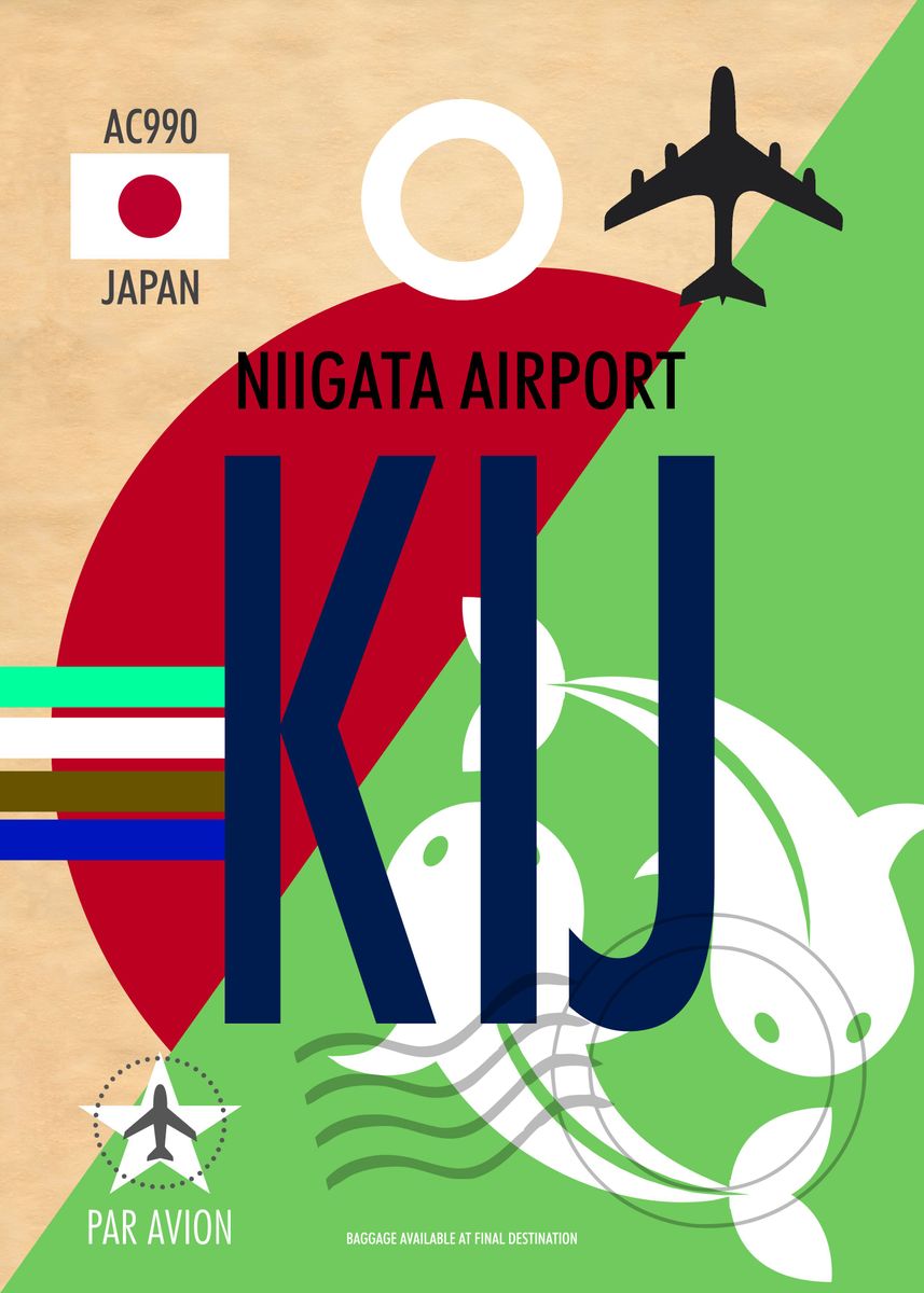 'JAPAN NIIGATA AIRPORT KIJ' Poster, picture, metal print, paint by Atomic Chinook | Displate