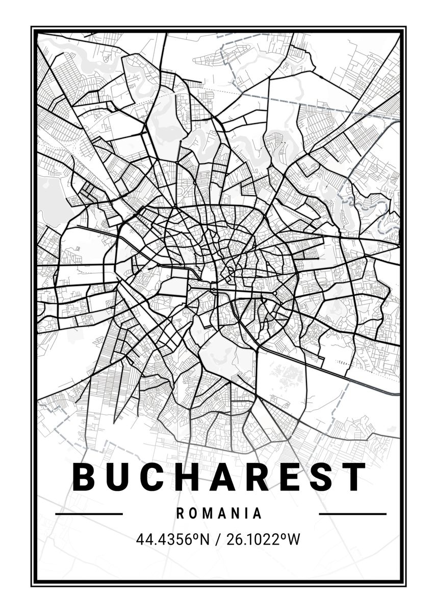 'Bucharest Light City Map' Poster, picture, metal print, paint by Tien ...