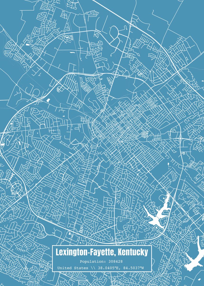 'Lexington Fayette Map Blue' Poster, picture, metal print, paint by ...