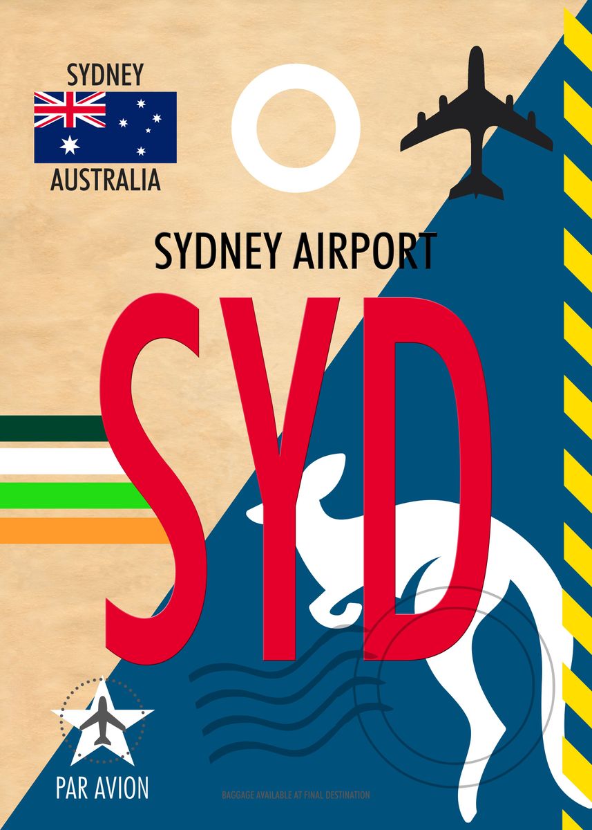 'SYDNEY AIRPORT CODE SYD' Poster, picture, metal print, paint by Atomic ...