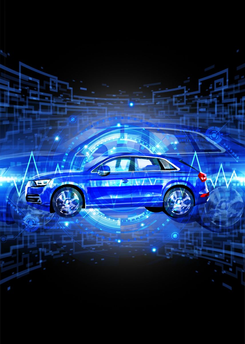 'Blue Car Illustration' Poster by Max Ronn | Displate