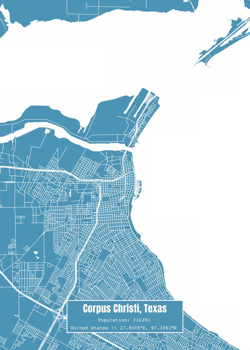'Corpus Christi TX Map Blue' Poster by Outward Cartography | Displate