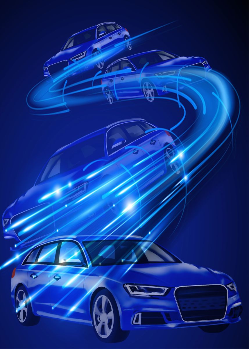 'Blue Car drive ' Poster, picture, metal print, paint by Max Ronn ...