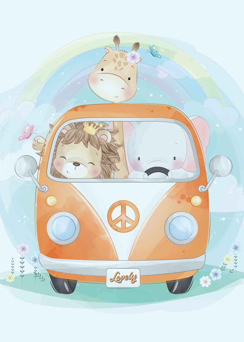 ' Animals driving a car' Poster by Queensy Collin | Displate