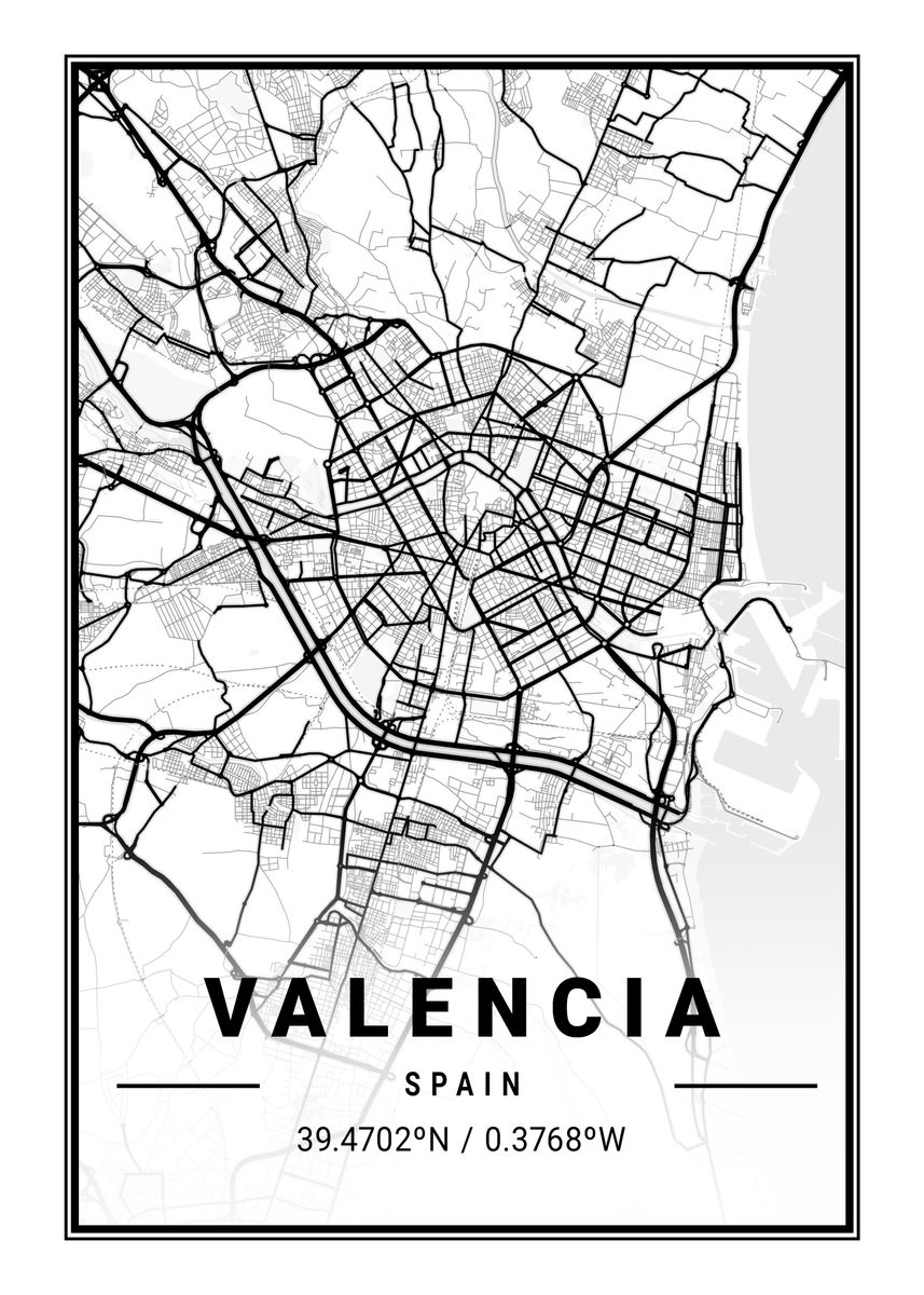 'Valencia Light City Map' Poster, picture, metal print, paint by Tien ...