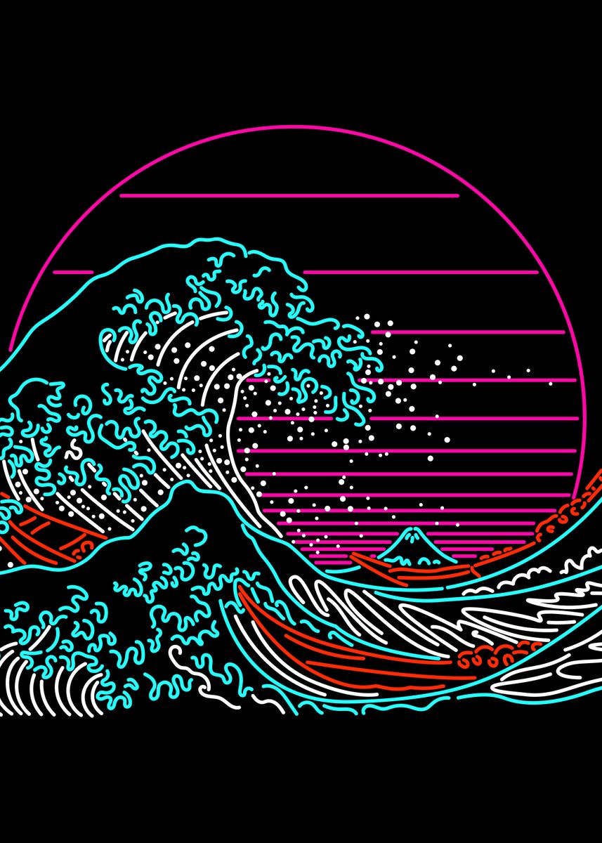 'Great Neon Wave' Poster by rocket man | Displate