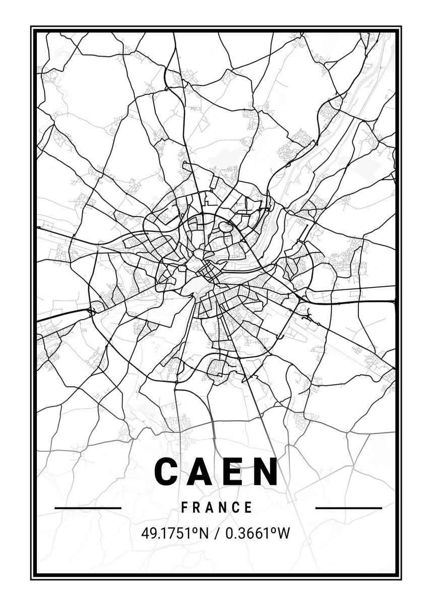 'Caen Light City Map' Poster, picture, metal print, paint by Tien ...