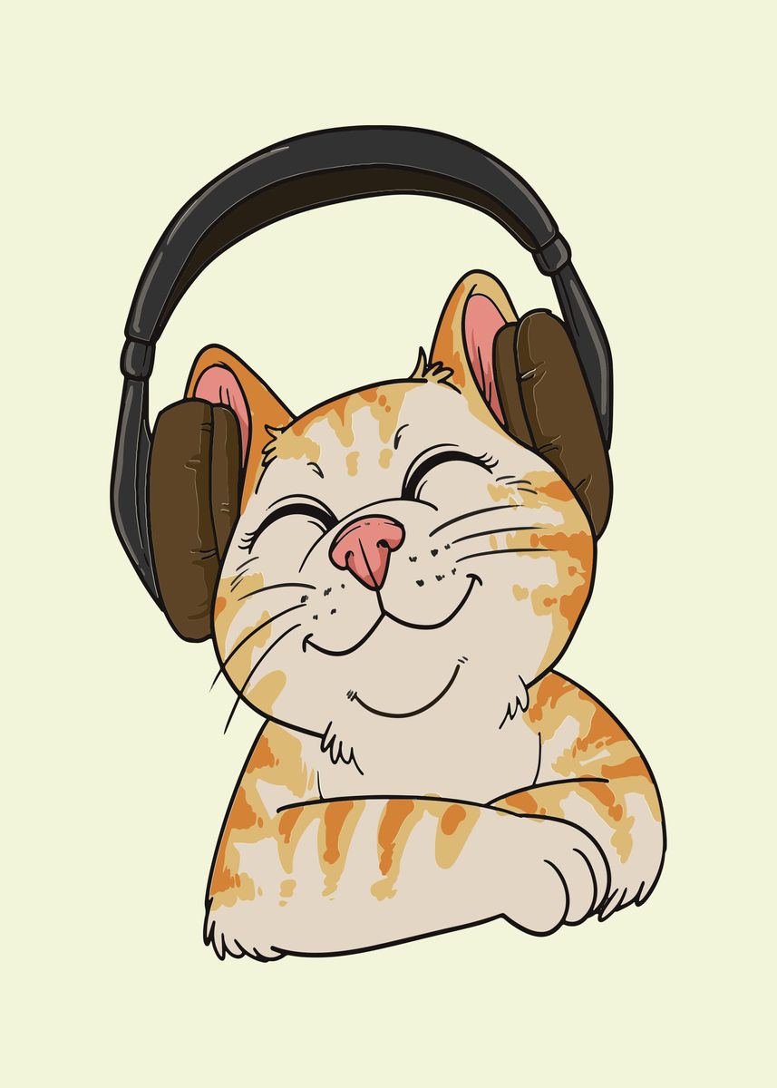 Cat Listening To Music Logo