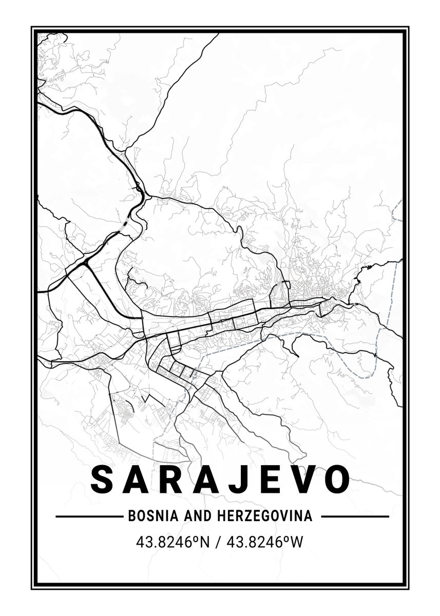 'Sarajevo Light City Map' Poster, picture, metal print, paint by Tien ...