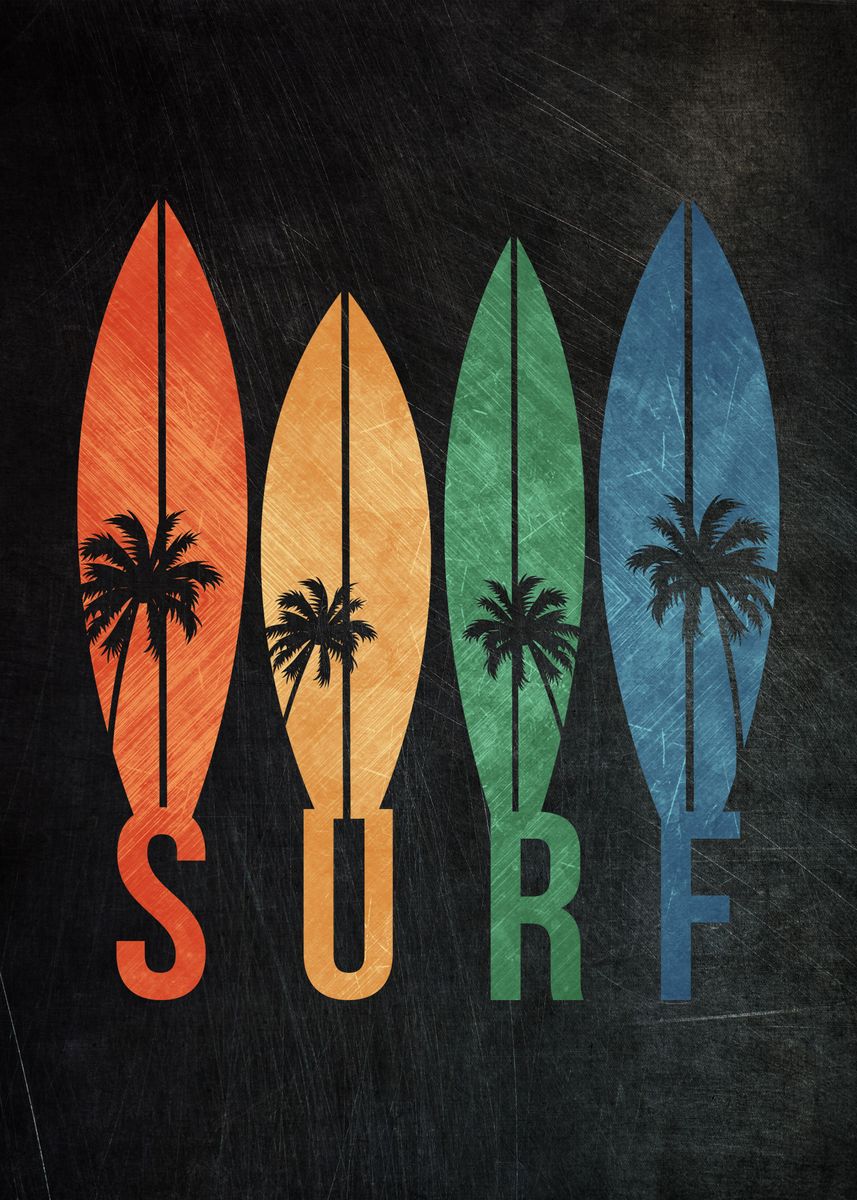 'Surf Vintage Retro Design' Poster, picture, metal print, paint by ...