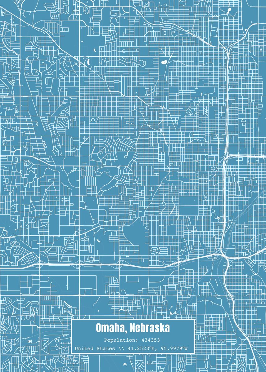 'Omaha Nebraska Map Blue' Poster by Outward Cartography | Displate