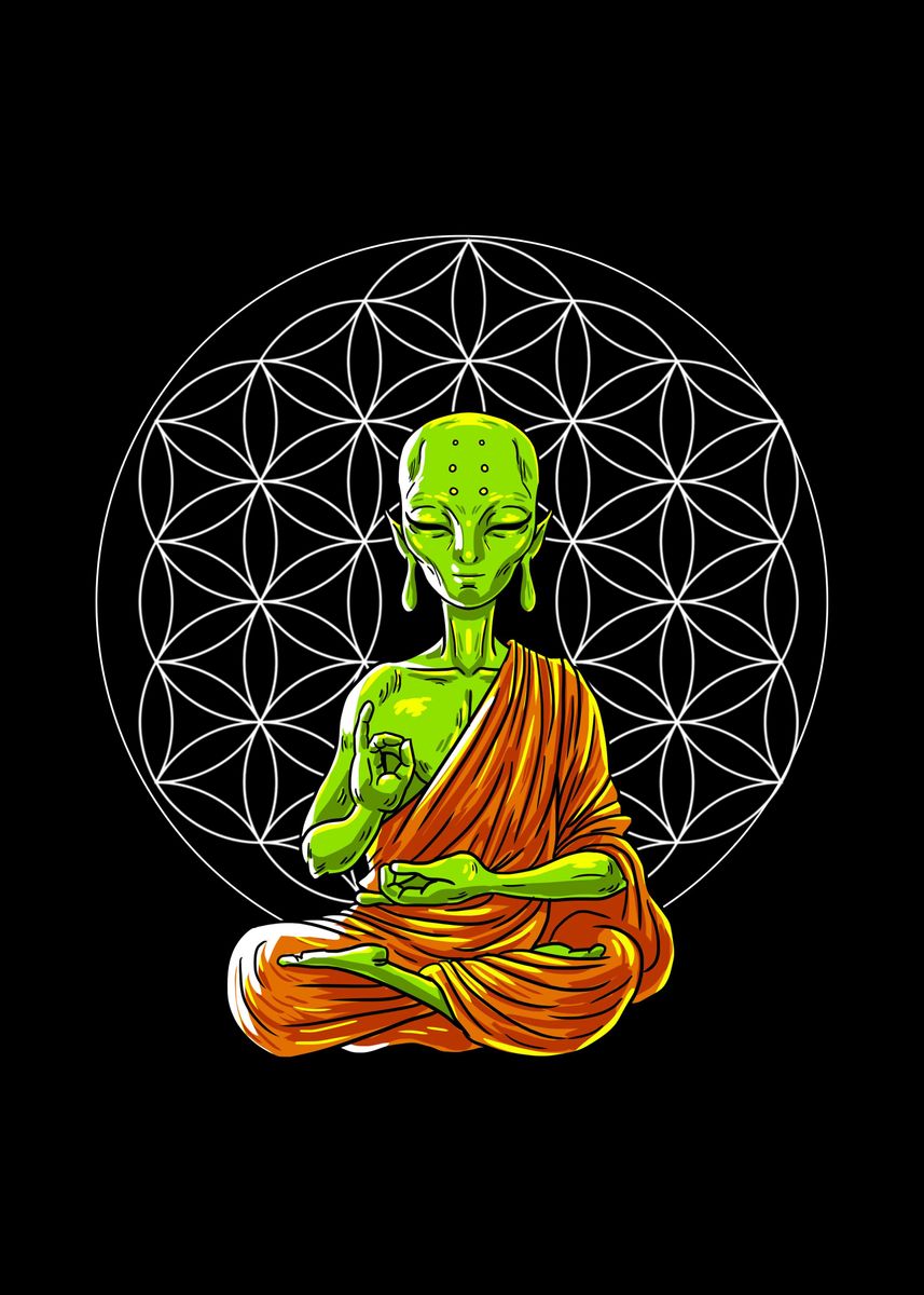 'Alien Lotus Pose Yoga' Poster, picture, metal print, paint by ...