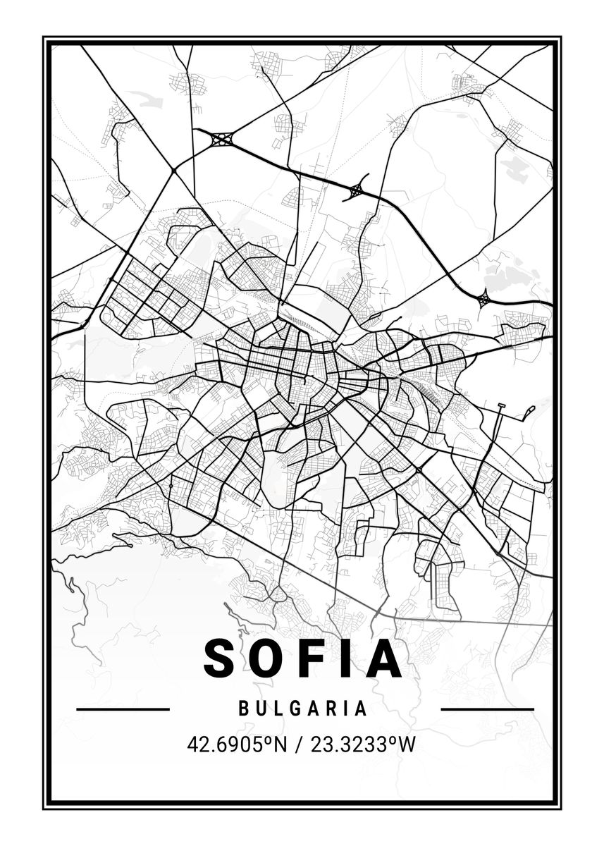'Sofia Light City Map' Poster, picture, metal print, paint by Tien ...