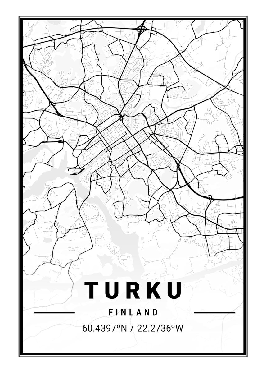 'Turku Light City Map' Poster, picture, metal print, paint by Tien ...