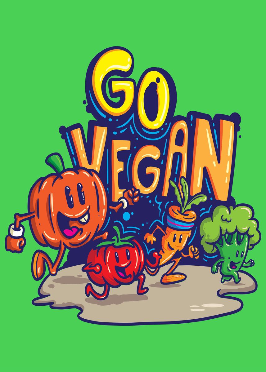 'Go Vegan' Poster, picture, metal print, paint by Guido Gottwald | Displate