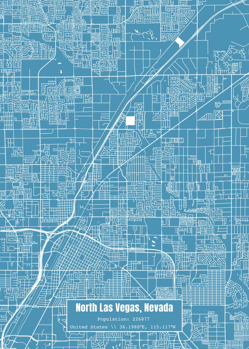 'North Las Vegas Map Blue' Poster by Outward Cartography | Displate