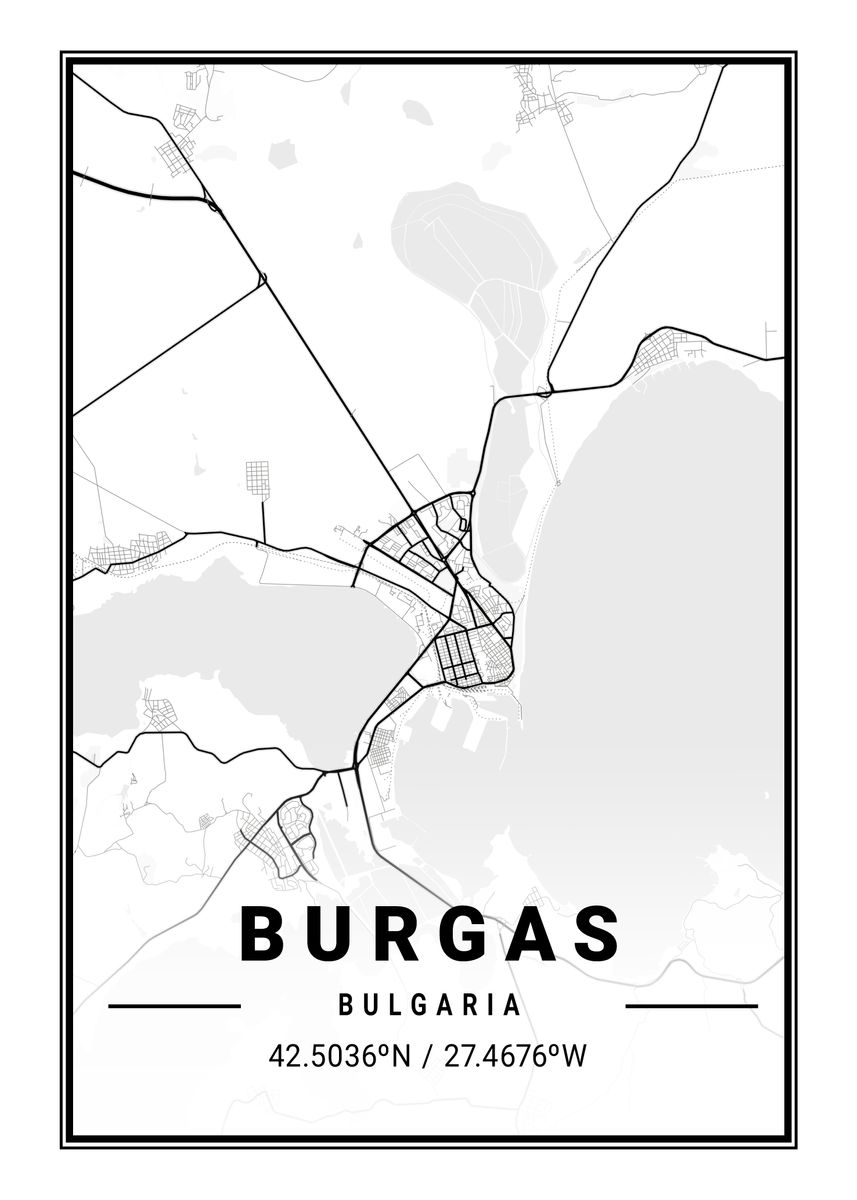 'Burgas Light City Map' Poster, picture, metal print, paint by Tien ...