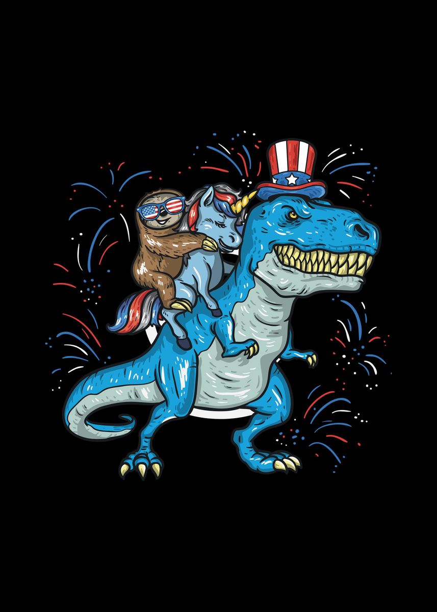 'Sloth Unicorn Trex Dino' Poster, picture, metal print, paint by ...